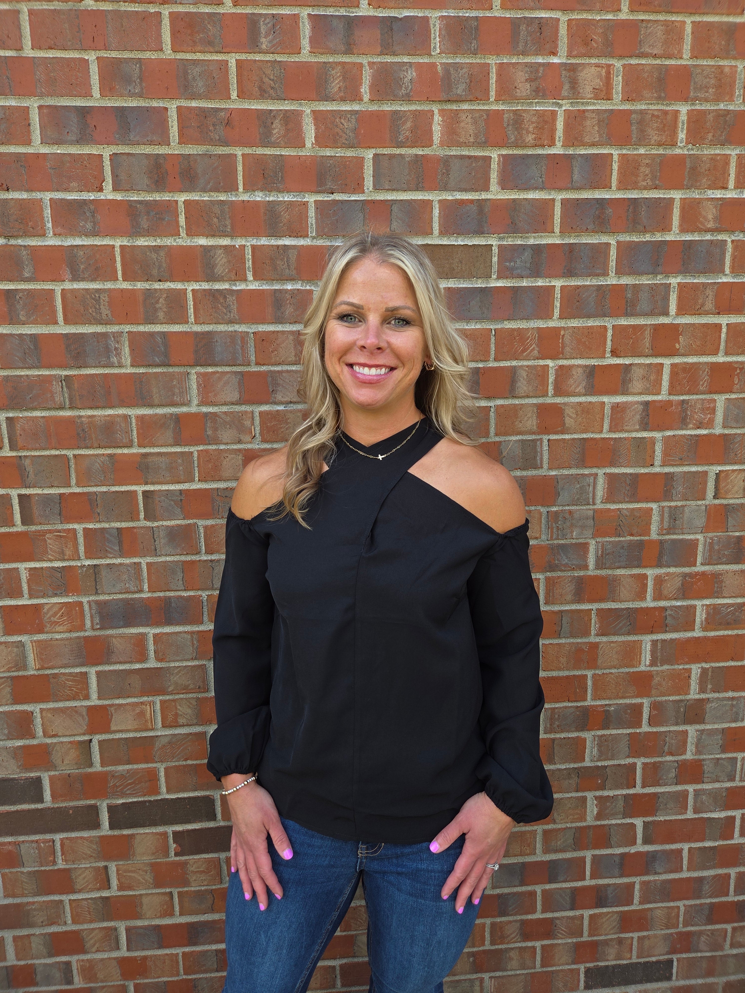 Black Criss Cross Open Shoulder Blouse – Simply Refined